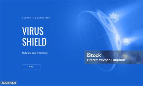 파란색 배경에 버블 쉴드 바이러스 및 감염 보호 벡터 일러스트레이션 추상 와이어프레임 메쉬 스타일로 에너지 쉴드 형태의 보안 및 면역 설계의 일부로 3d 빛나는 요소 막는