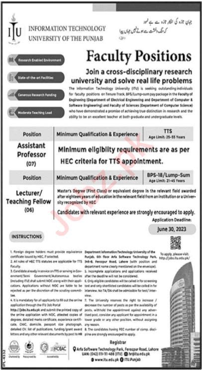 Faculty Positions At Information Technology University Itu 2025 Job Advertisement Pakistan