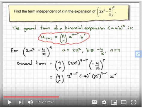 additional math video binomial theorem find the term independent of