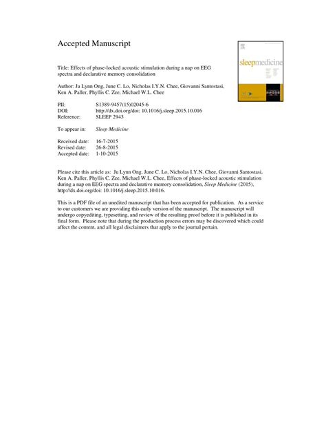Pdf Effects Of Phase Locked Acoustic Stimulation During A Nap On Eeg Spectra And Declarative