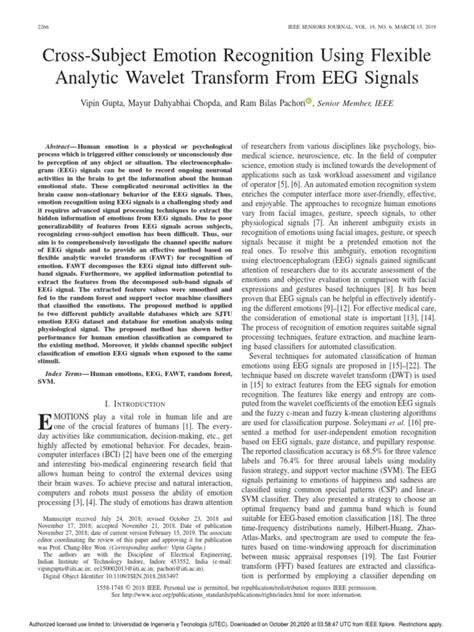 Cross Subject Emotion Recognition Using Flexible Pdf Electroencephalography Statistical