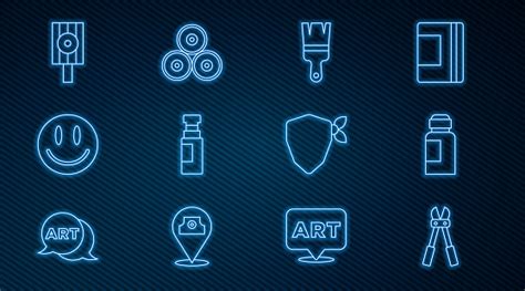 세트 라인 볼트 커터 페인트 구 아슈 항아리 염료 브러시 마커 펜 스마일 페이스 스프레이 캔 노즐 캡 파손 및 스프레이 아이콘 벡터 Brand Name Online