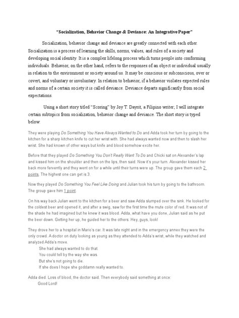 Scoring Integrative Paper Self Actualization Deviance Sociology