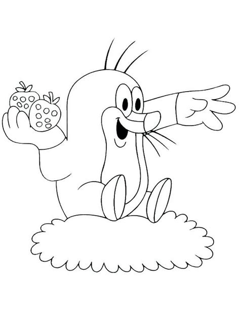 Krtek Holds Strawberries Coloring Page