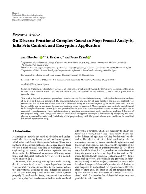 Pdf On Discrete Fractional Complex Gaussian Map Fractal Analysis