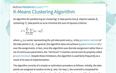 K Means Clustering Algorithm From Wolfram Mathworld