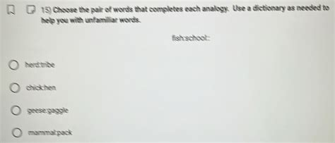 Solved 15 Choose The Pair Of Words That Completes Each Analogy Use A