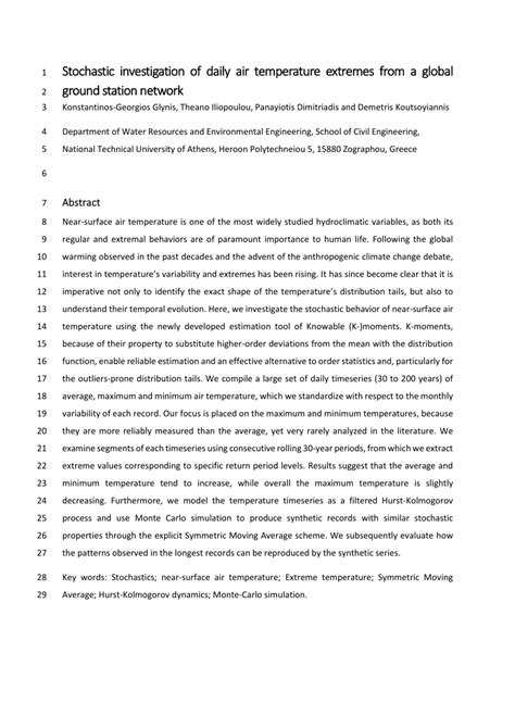 Pdf Stochastic Investigation Of Daily Air Temperature Extremes From A Global Ground Station