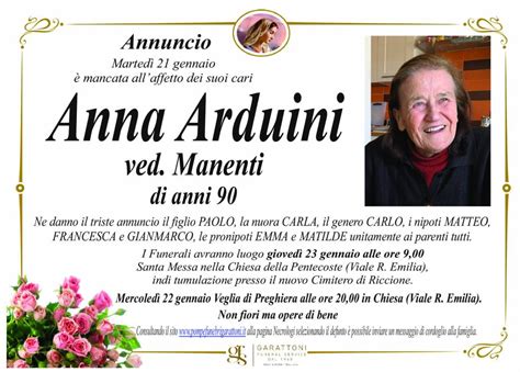 Funerali Anna Arduini A Riccione Necrologi E Morti A Riccione
