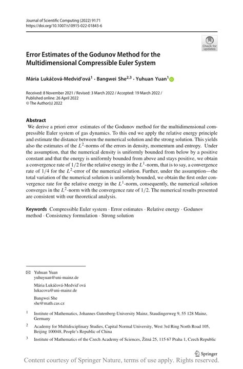 Pdf Error Estimates Of The Godunov Method For The Multidimensional
