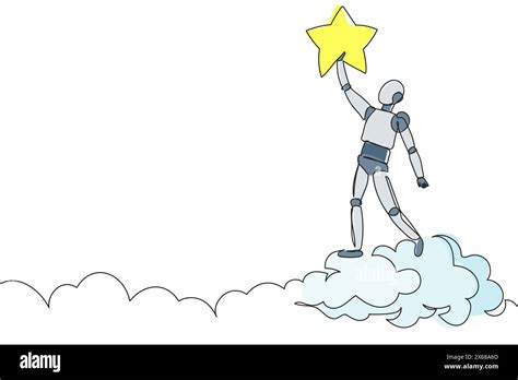 Continuous One Line Drawing Robot Reaching Star On The Sky Business