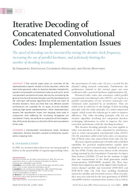 Pdf Iterative Decoding Of Concatenated Convolutional Codes
