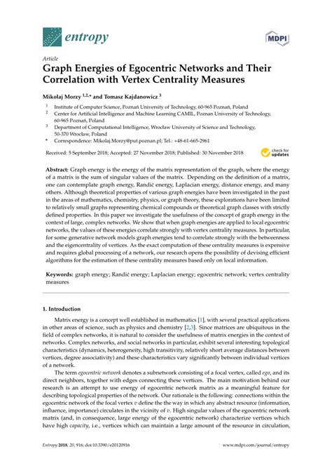 Pdf Graph Energies Of Egocentric Networks And Their Correlation With