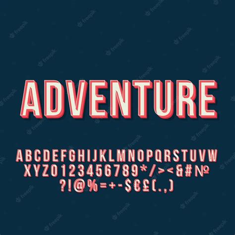 모험 빈티지 3d 벡터 글자입니다 레트로 굵은 글꼴입니다 팝 아트 양식된 텍스트입니다 올드 스쿨 스타일의 문자 숫자 기호 팩 90년대 80년대 포스터 배너