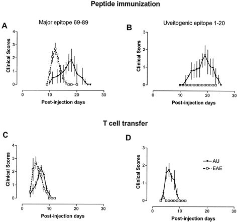 Kinetics Of Eae And Au After Peptide Immunization A And C And Passive