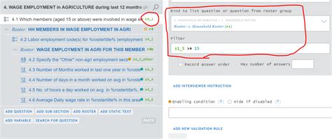 enable question or section based on response to earlier rostered multi