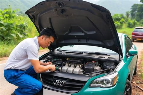 Man Trying to Fix Car Engine Problem on Local Road | Premium AI-generated image