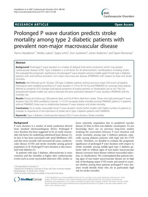 Pdf Prolonged P Wave Duration Predicts Stroke Mortality Among Type 2 Diabetic Patients With