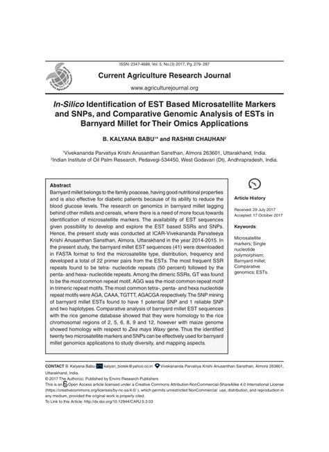 Pdf In Silico Identification Of Est Based Microsatellite Markers And Snps And Comparative