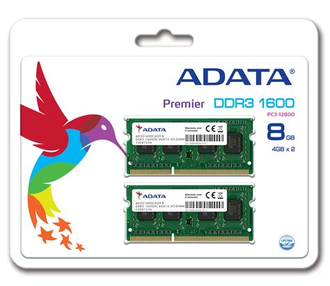 8gb Adata Ddr3 1600mhz So Dimm Pc3 12800 Cl11 Laptop Memory Kit 2x 4gb
