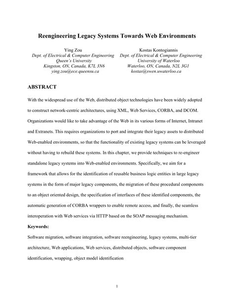 Pdf Reengineering Legacy Systems Towards Web Environments