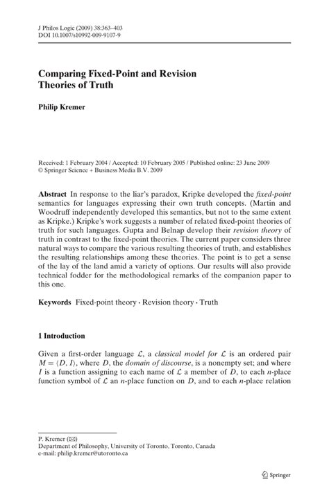 Pdf Comparing Fixed Point And Revision Theories Of Truth