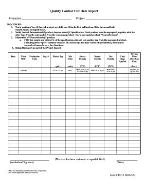 Fillable Online Quality Control Test Data Report Isolatek International Fax Email Print