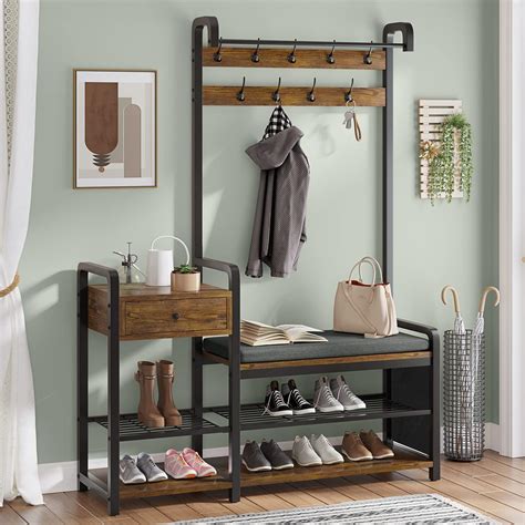 Ironck Hall Tree With Bench And Shoe Storage Entryway Coat