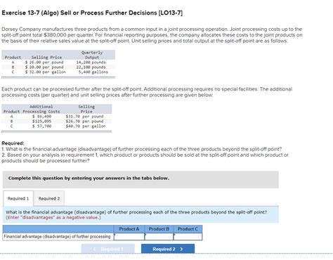 Solved Exercise 13 7 Algo Sell Or Process Further
