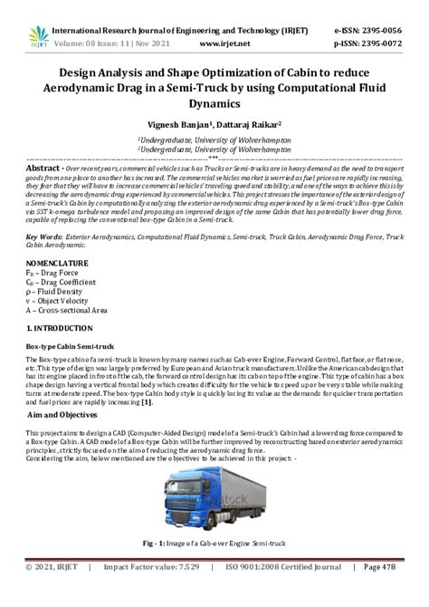 Pdf Irjet Design Analysis And Shape Optimization Of Cabin To Reduce