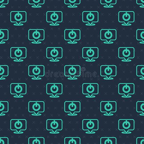 Green Line Power Button Icon Isolated Seamless Pattern On Blue Background Start Sign Stock