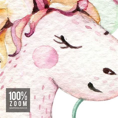 ست آماده سه تابلوی آبرنگی کودکانه با طرح های اسب های شاخدار ، ابر ، رنگین کمان و بادکنک با تم تولد