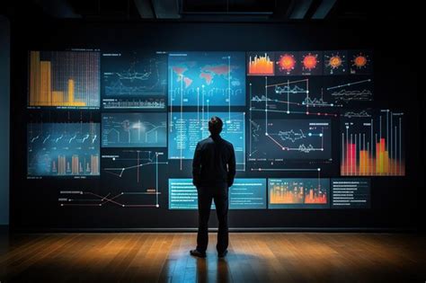 Premium Ai Image A Man Standing In Front Of A Big Futuristic Display Examining Data