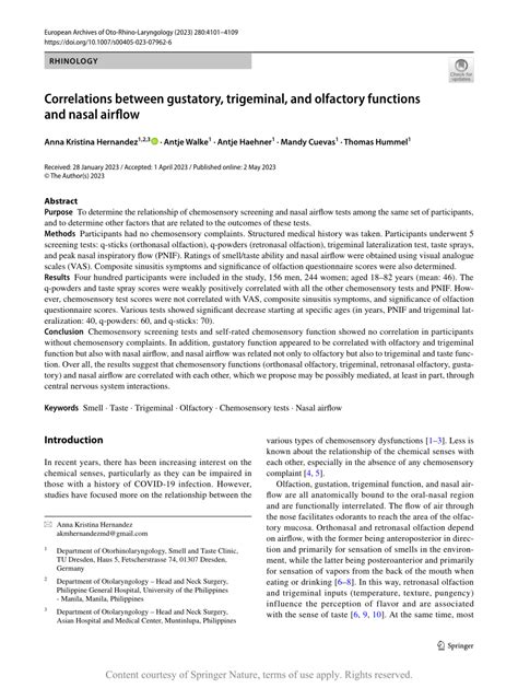 Pdf Correlations Between Gustatory Trigeminal And Olfactory Functions And Nasal Airflow