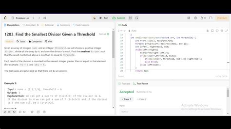 1283 Find The Smallest Divisor Given A Threshold Cp Leetcode