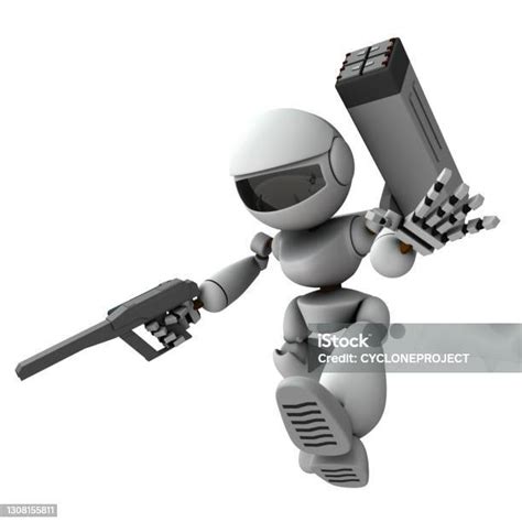 인공 지능 로봇 병사가 내려와 진행합니다 3d 렌더링 흰색 배경입니다 3차원 형태에 대한 스톡 사진 및 기타 이미지 3차원 형태 공격 군대 Istock