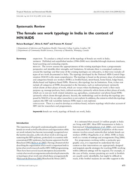 The Female Sex Work Typology In India In Halli 2 And Frances M Cowan