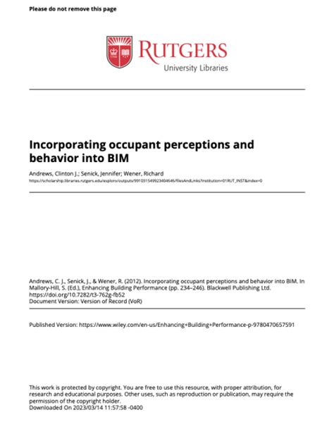 Incorporating Occupant Perceptions And Behavior Into Bim Center For