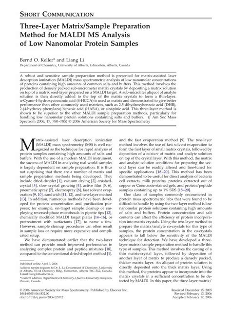 Pdf Three Layer Matrixsample Preparation Method For Maldi Ms