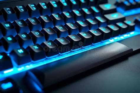 Close Up Of Blue Illuminated Computer Keyboard Generative Ai Stock