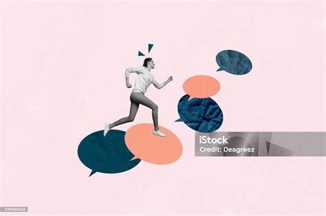 복합 크리 에이 티브 아트 콜라주 의 행복 한 소녀 실행 다채로운 텍스트 상자 통신 개념 구 연설 절연 통하고 있는 그려진 배경 땋은 머리에 대한 스톡 사진 및 기타 이미지