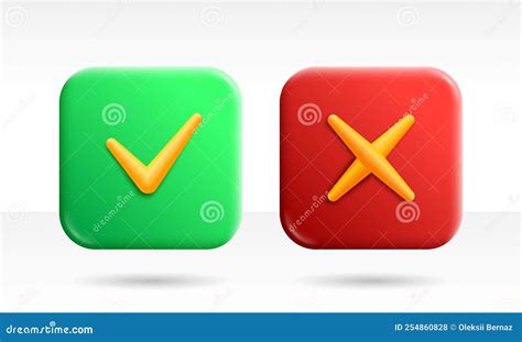 Accept And Reject Vector 3d Render Buttons Tick Check And Cross Marks