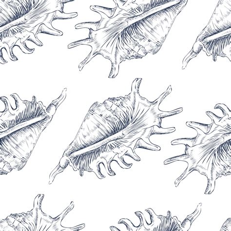 Seamless Pattern Of Navy Seashells Background Background Seashell