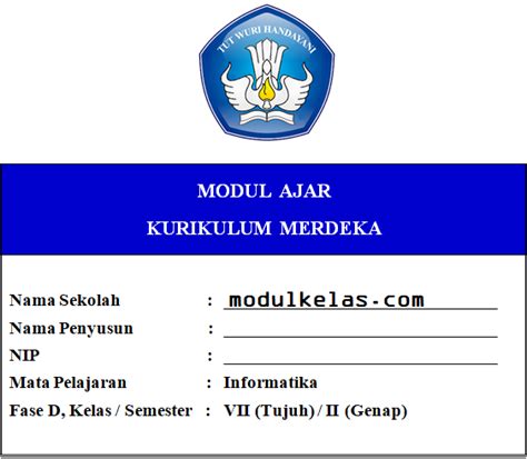 Modul Ajar Kurikulum Merdeka Informatika Kelas 7 Fase D Modul Kelas