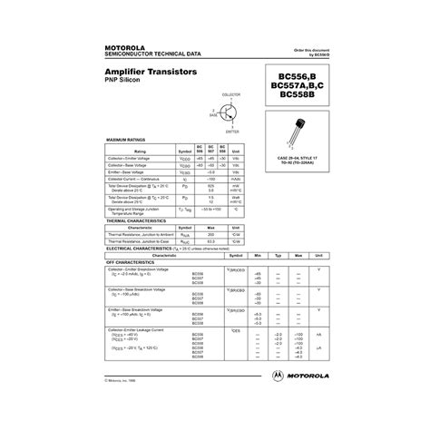 Bc557a Motorola Pnp Transistor Datasheet
