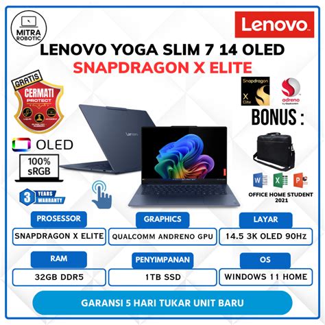 Jual Lenovo Yoga Slim Q X Snapdragon X Elite Gb Tb W Ohs K Hz Touchscreen Oled