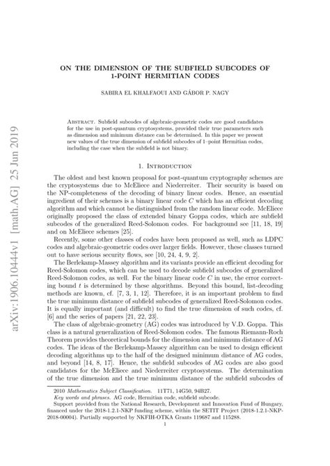 On The Dimension Of The Subfield Subcodes Of 1 Point Hermitian Codes