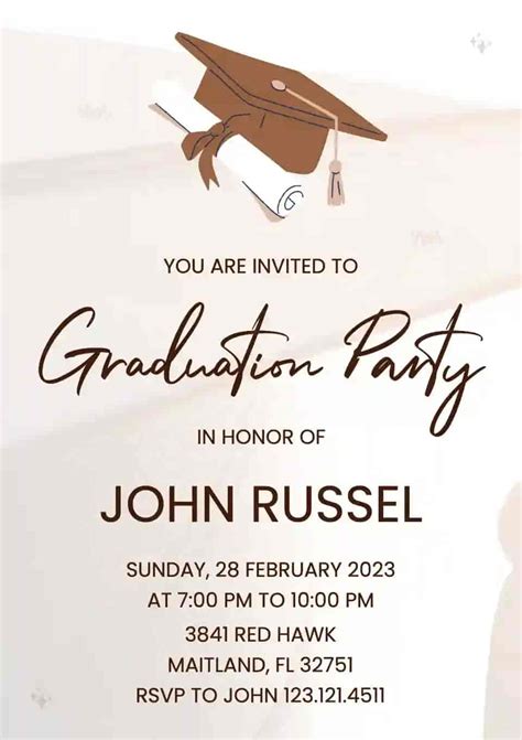 브라운 졸업 파티 서식 파일 무료 졸업 초대장 템플릿 Invitanku