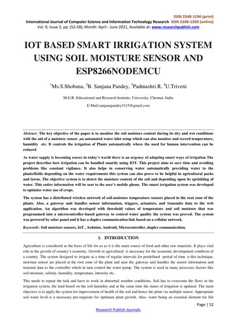 Pdf Iot Based Smart Irrigation System Using Soil Moisture Sensor And