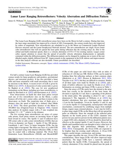 Pdf Lunar Laser Ranging Retroreflectors Velocity Aberration And Diffraction Pattern